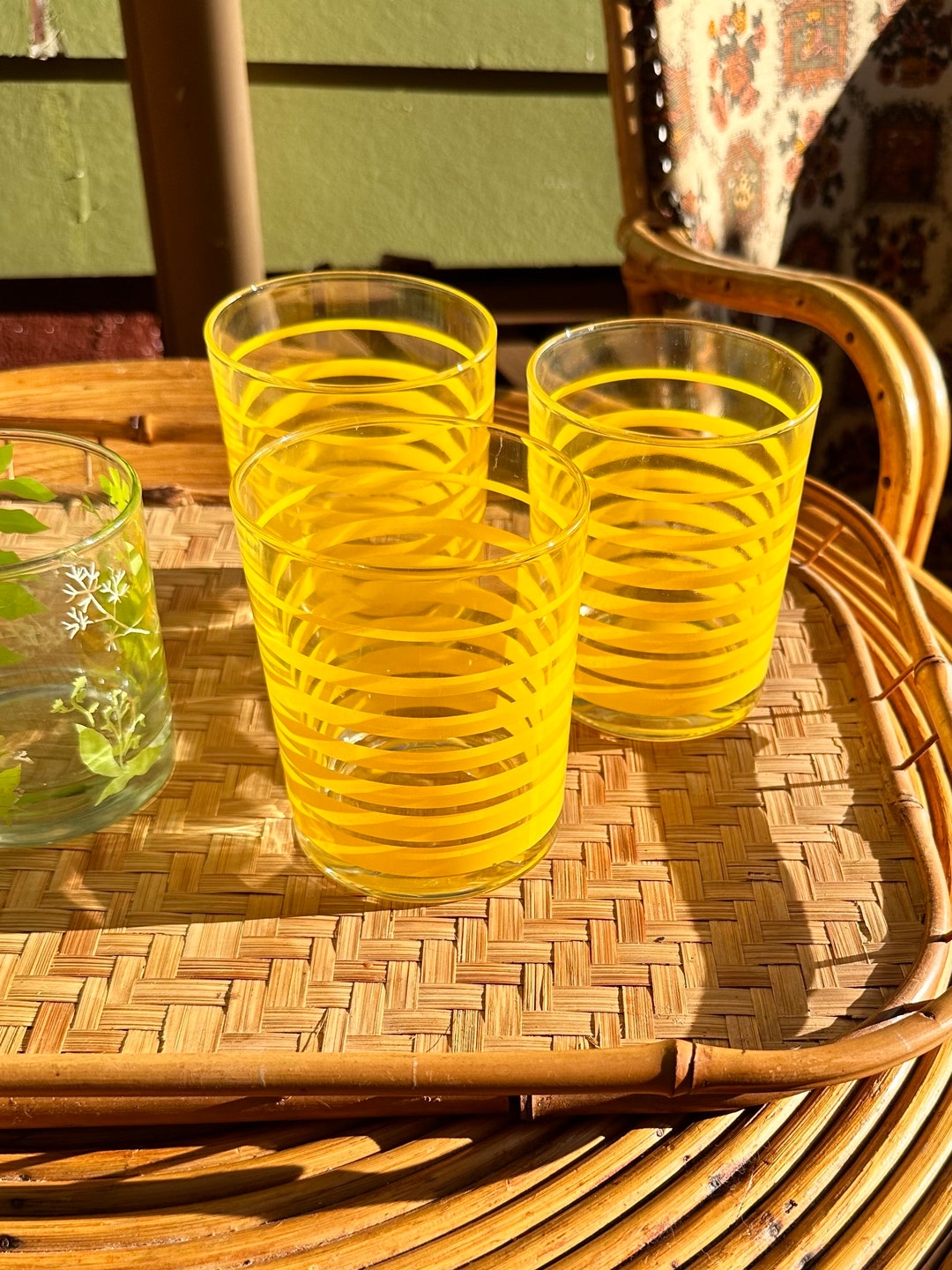 Vintage Mid Century Set Heavy Bottom Rocks Glasses Yellow Graduated ...