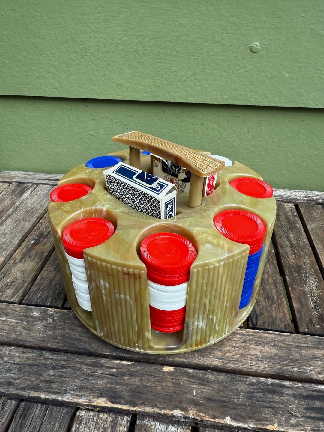 Vintage POKER CHIP CADDY Playing Cards Rotating Marbled Plastic ...