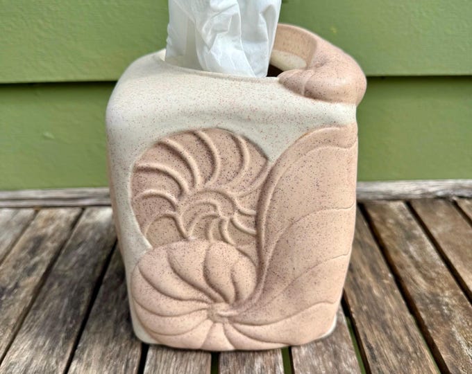 Vintage Seashell TISSUE BOX COVER 3D Holder Heavy High Quality Ceramic ...