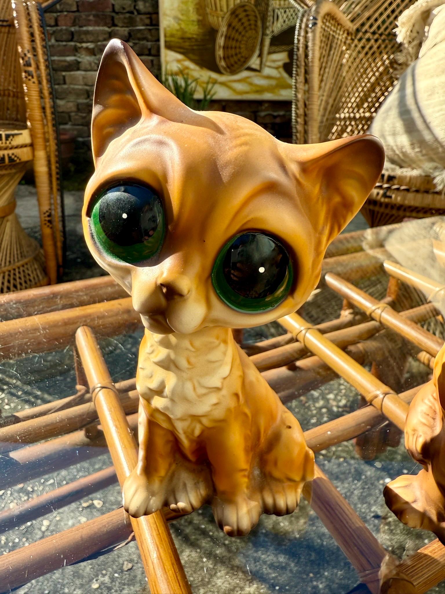 Vintage Pair BIG EYE Pity Puppy Dog & Kitty Cat FIGURINES Enesco Japan ...