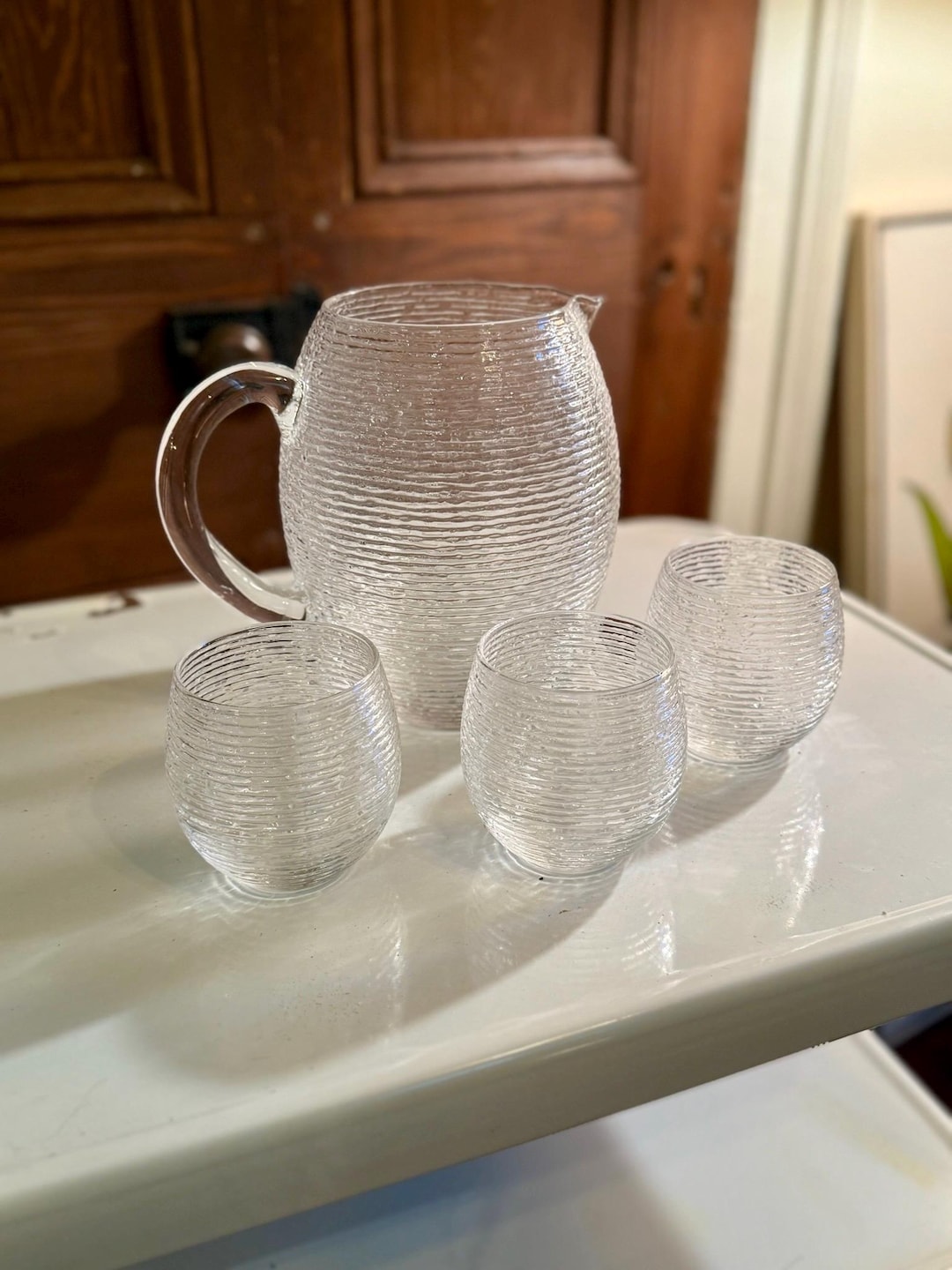 Vintage IVV GLASSWARE SET Pitcher and Three Glasses Handmade in Italy ...