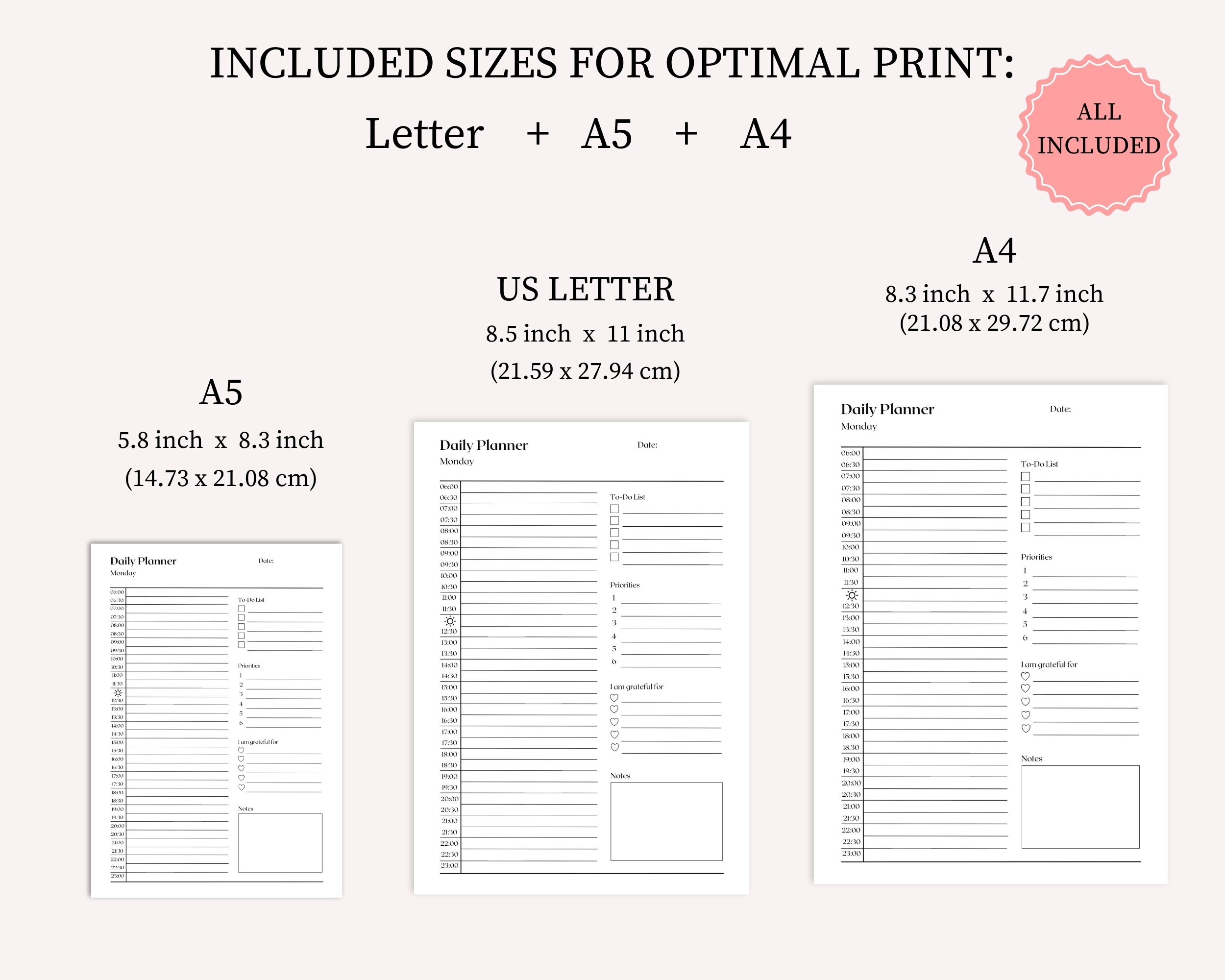 Daily Planner Printable 24 Hour Planner Weekly Planner, Monthly Planner ...
