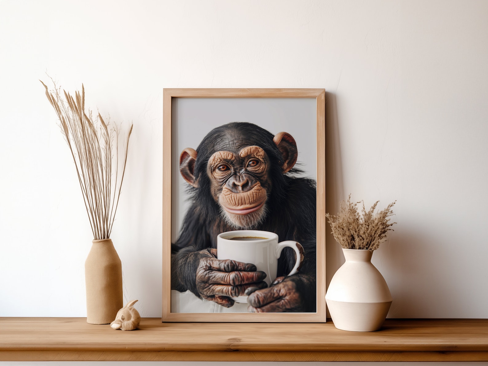Chimpanzee Drinking a Coffee - Coffee Wall Art Poster - Kitchen Art ...