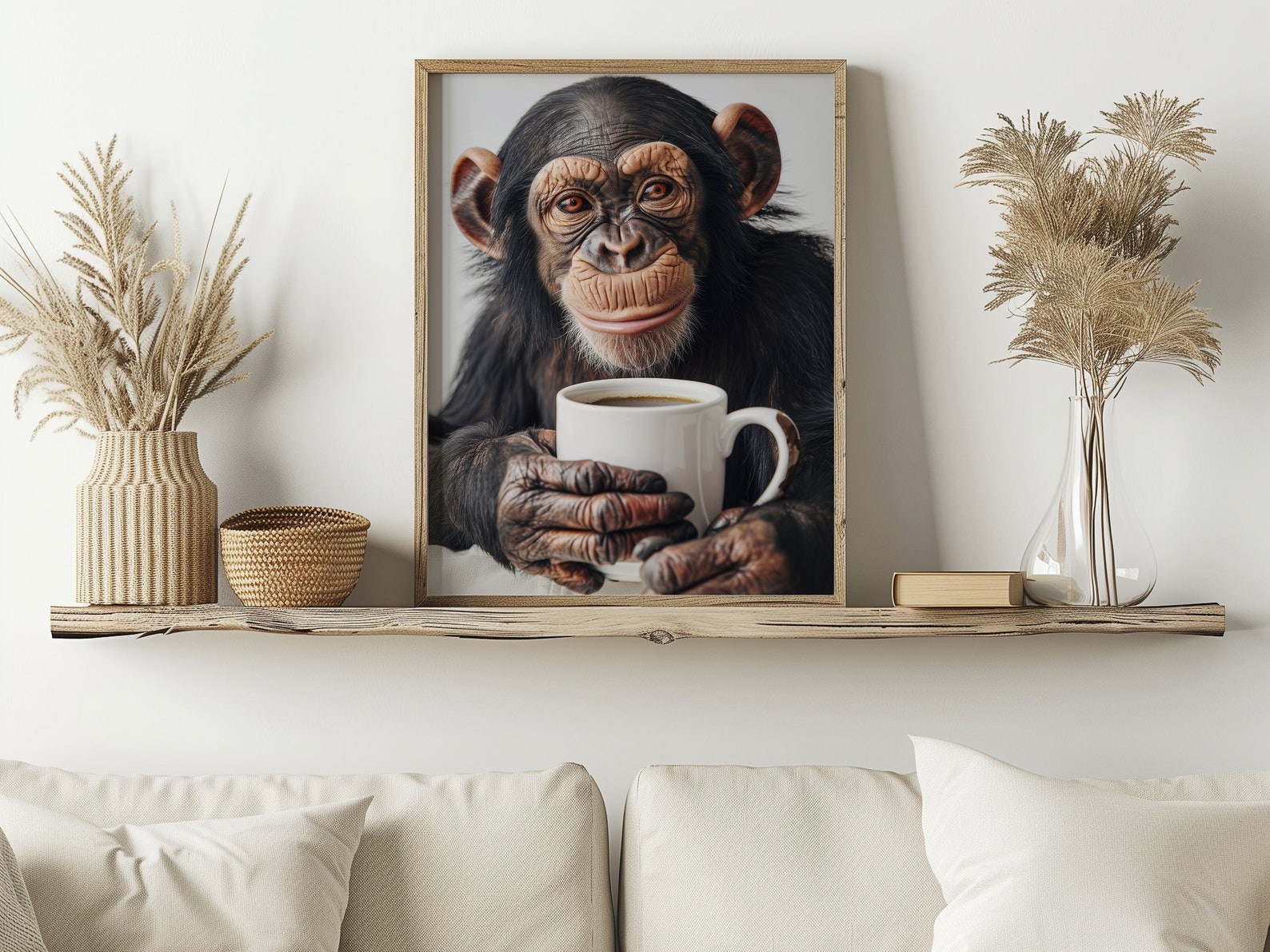 Chimpanzee Drinking a Coffee - Coffee Wall Art Poster - Kitchen Art ...