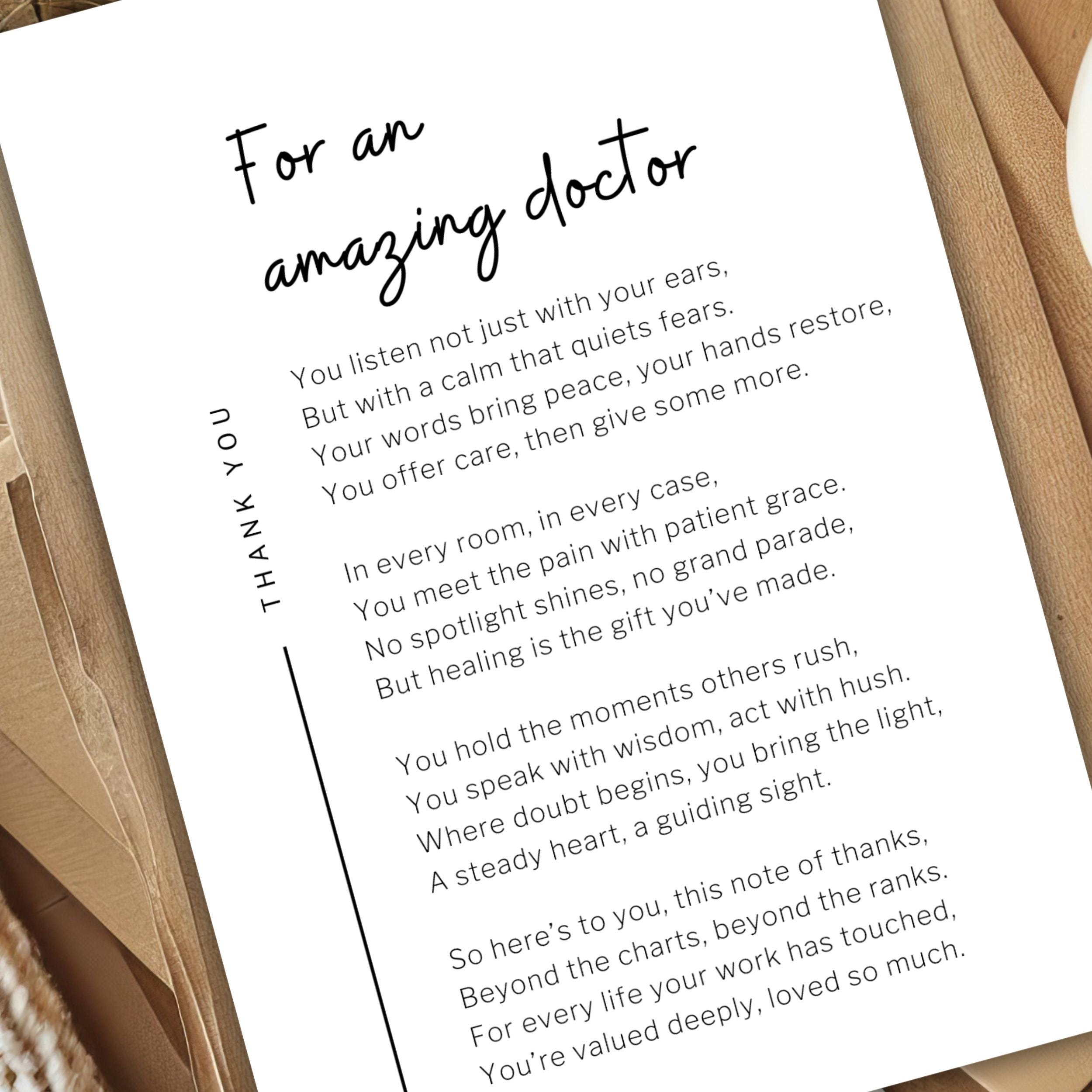 Doctor Thank You Card Printable: Appreciation Gift for Medical Staff ...