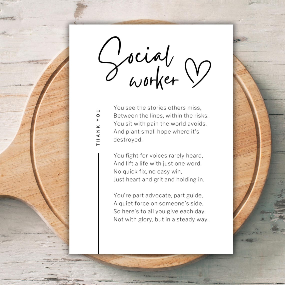 Social Worker Thank You Card, Appreciation Poem Gift (printable PDF - Etsy