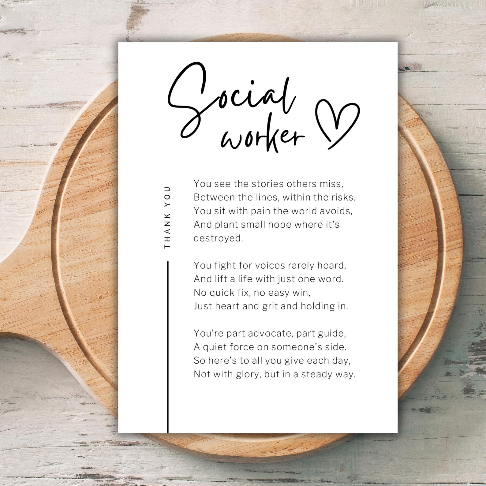 Social Worker Thank You Card, Appreciation Poem Gift (printable PDF - Etsy