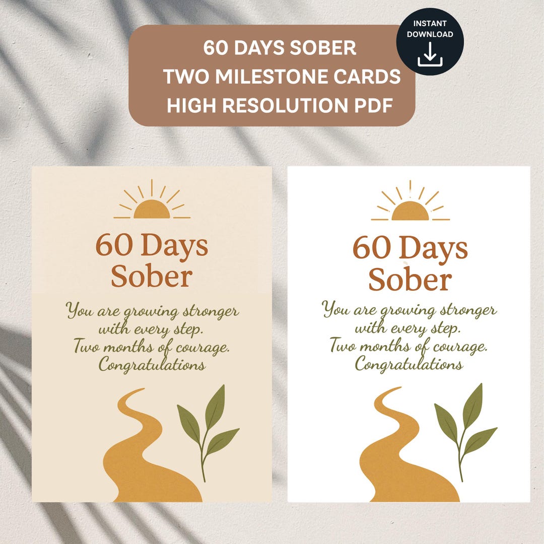 60 Days Sobriety Milestone Card, Digital Download Recovery Printable ...