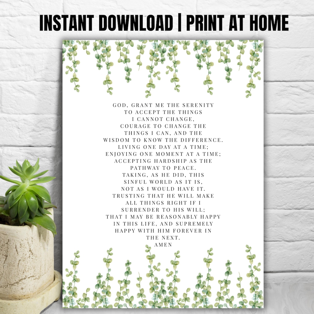 Serenity Prayer Printable, Aa Wall Art - God Grant Me the Serenity ...