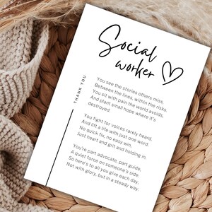 Social Worker Thank You Card, Appreciation Poem Gift (printable PDF - Etsy