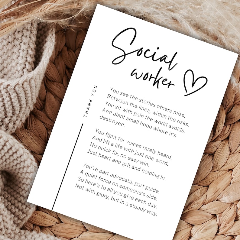 Social Worker Thank You Card, Appreciation Poem Gift (printable PDF - Etsy