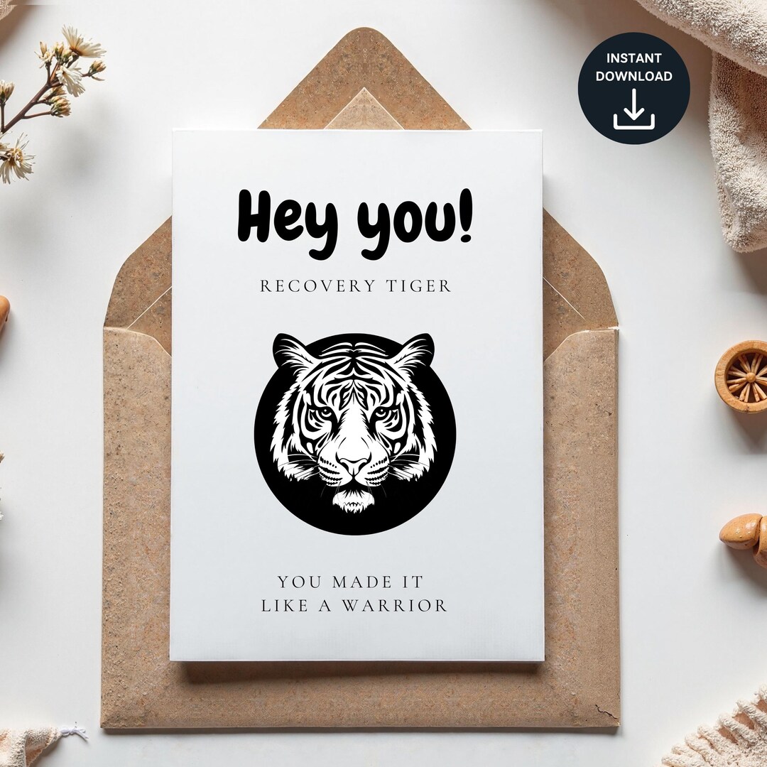 Recovery Tiger Warrior Card, Minimalist Card, Celebrating Milestones ...