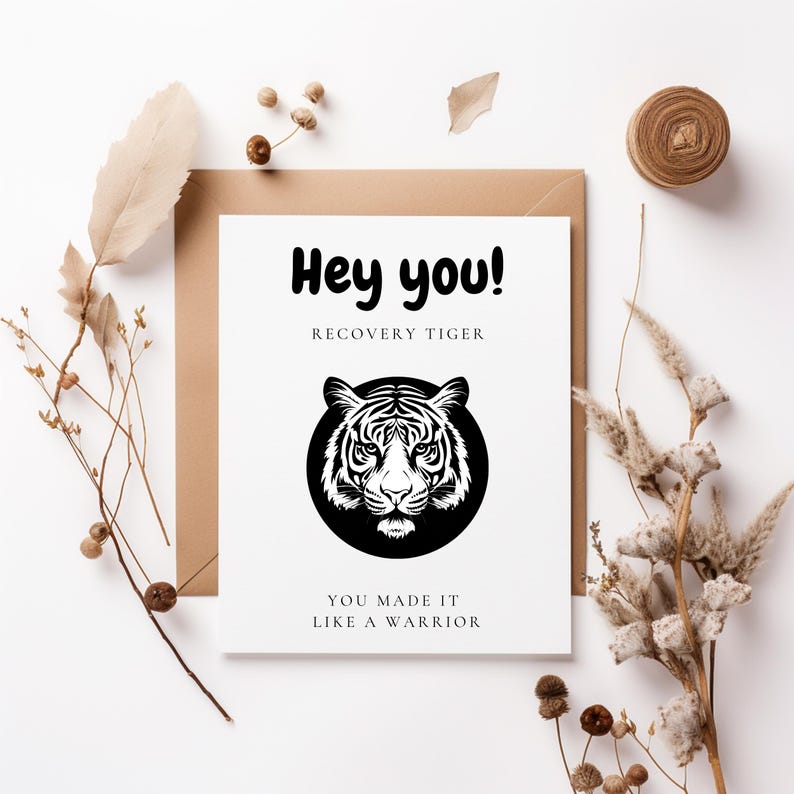 Recovery Tiger Warrior Card, Minimalist Card, Celebrating Milestones ...