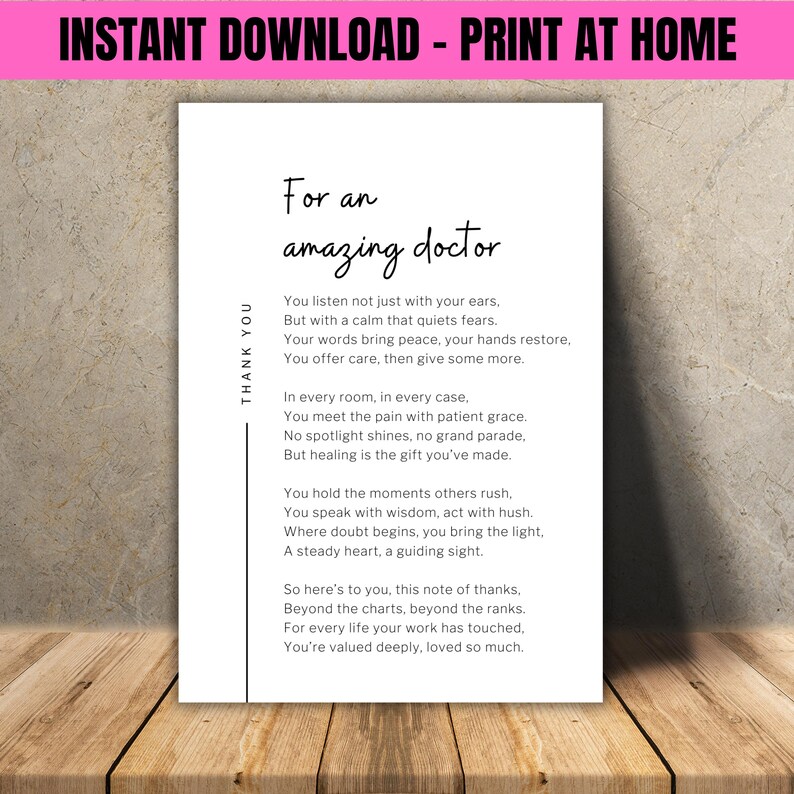 Doctor Thank You Card Printable: Appreciation Gift for Medical Staff ...