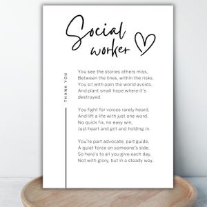 Social Worker Thank You Card, Appreciation Poem Gift (printable PDF - Etsy