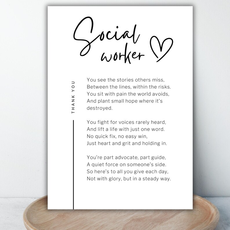 Social Worker Thank You Card, Appreciation Poem Gift (printable PDF - Etsy