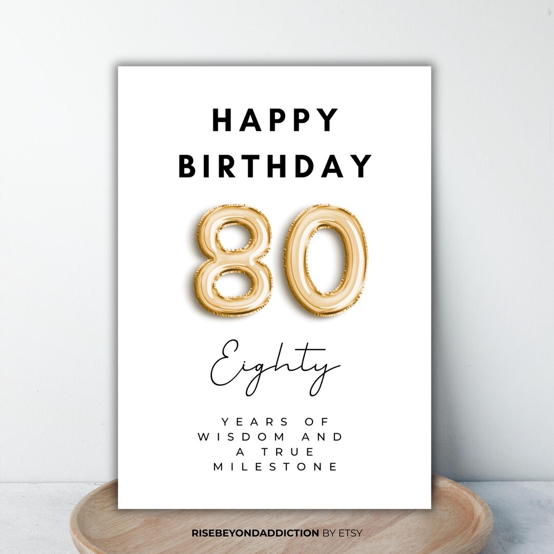 80th Birthday Card, Digital Download Happy Birthday Printable, PDF, US ...