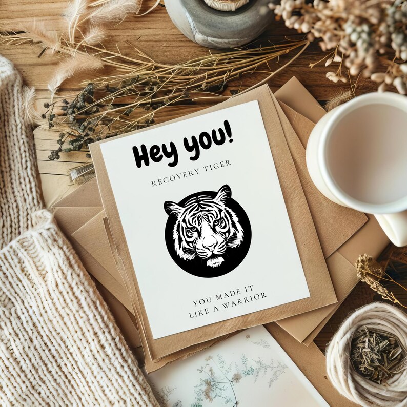 Recovery Tiger Warrior Card, Minimalist Card, Celebrating Milestones ...