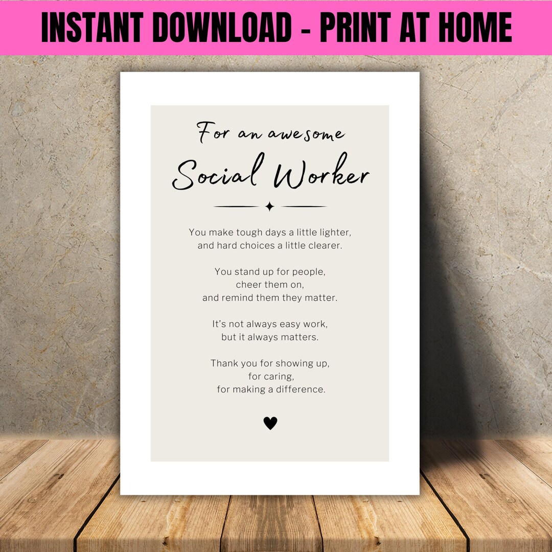 Social Worker Thank You Card Printable: Appreciation Gift for ...