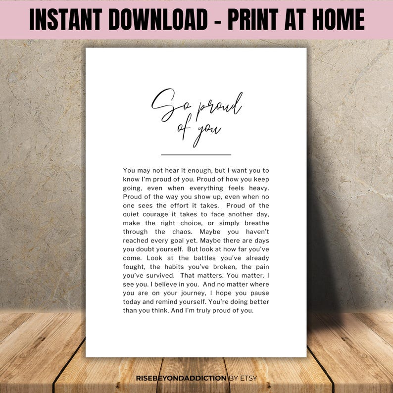 Proud of You Printable: Inspirational Congratulations Gift (PDF ...