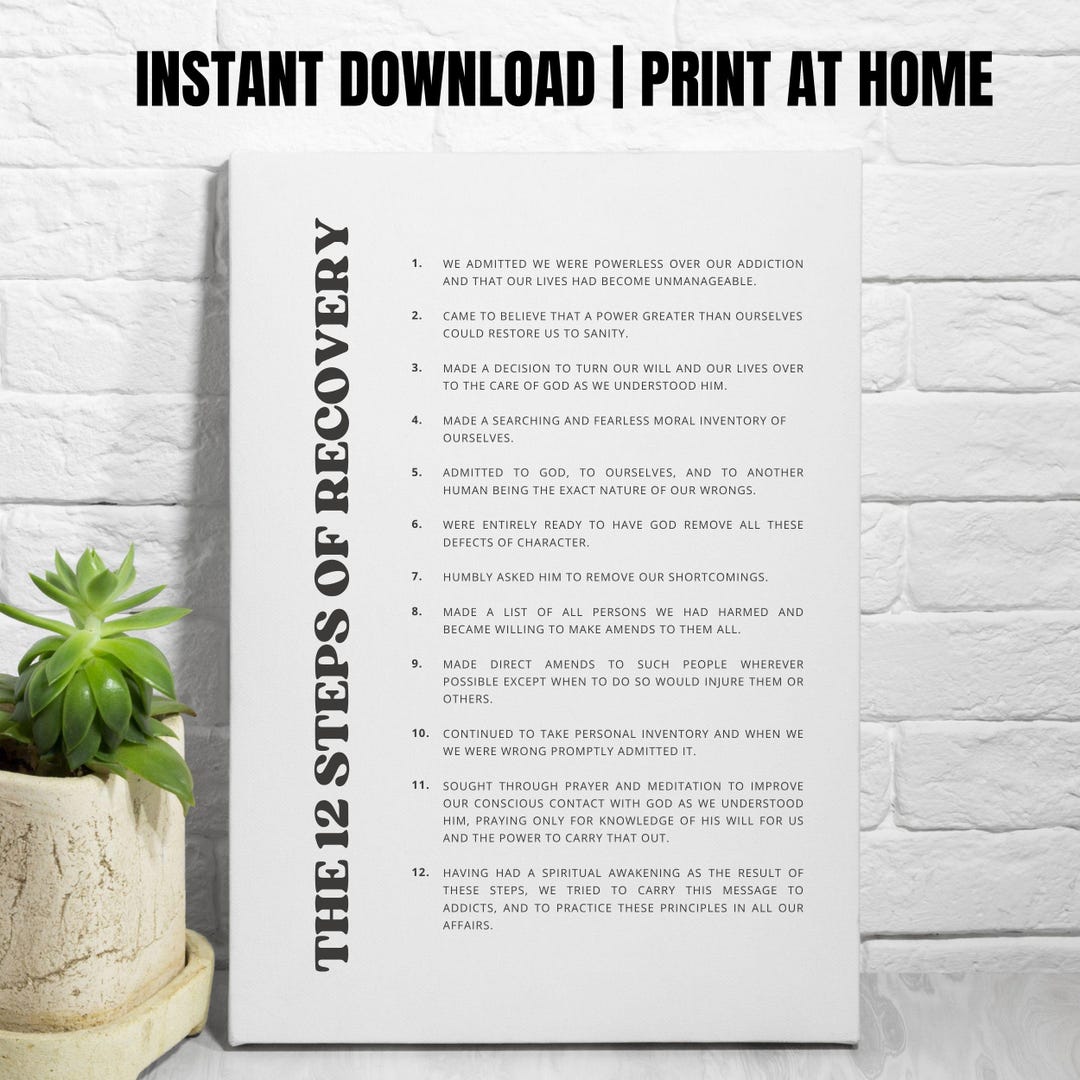 12 Steps of NA & AA Recovery Wall Art Printable, Recovery Poster ...