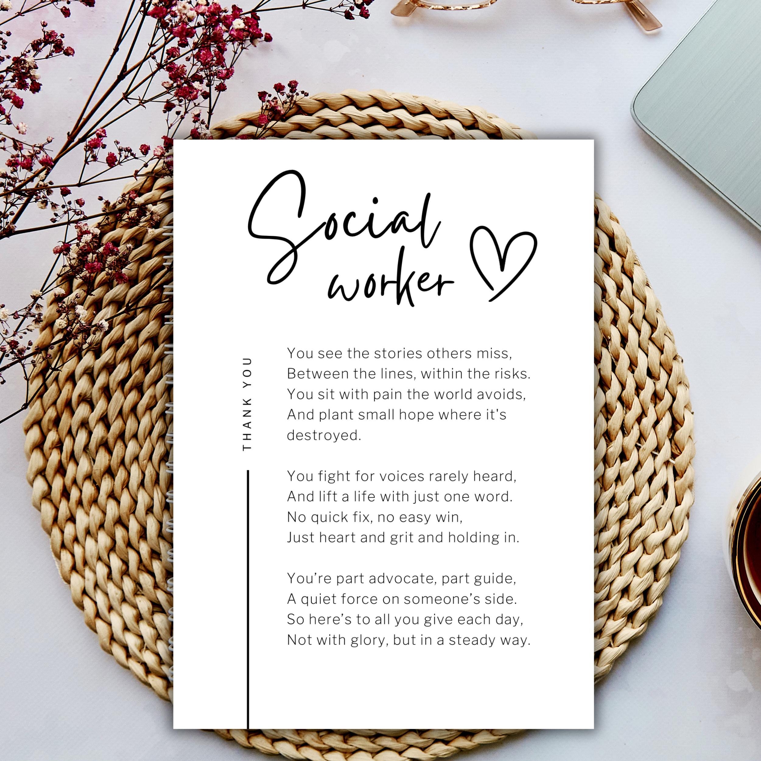 Social Worker Thank You Card, Appreciation Poem Gift (printable PDF - Etsy