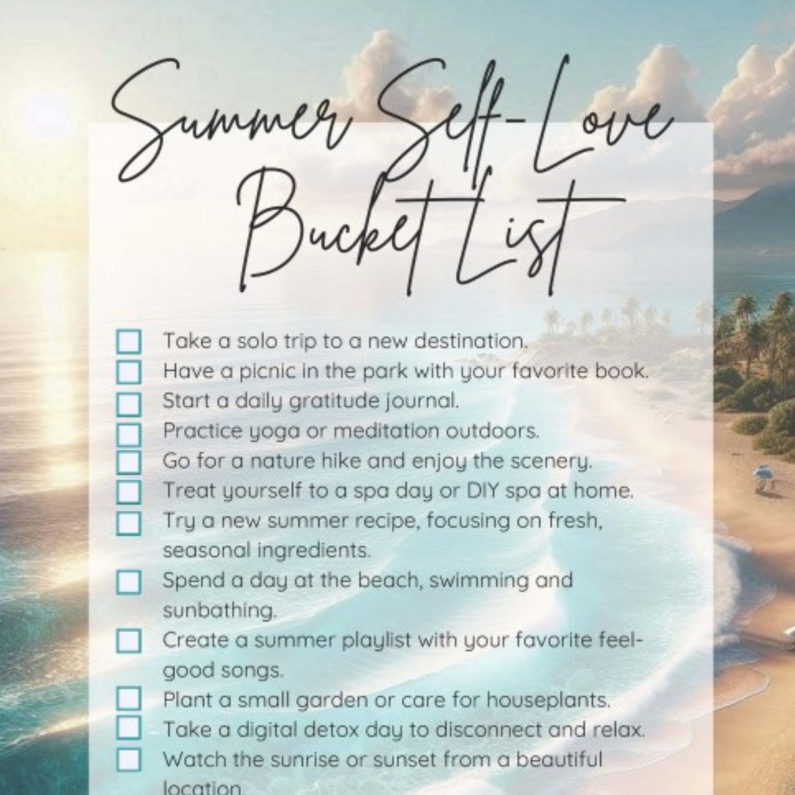 Summer Self-love Bucket List Ebook Interactive PDF 65 Steps to Have a ...