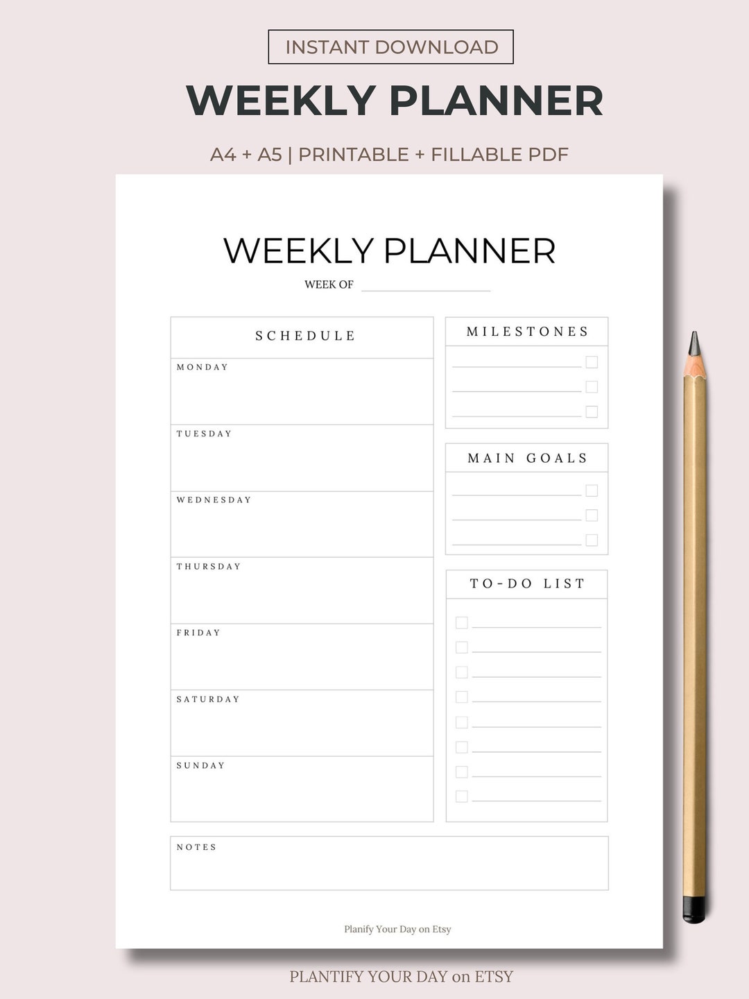 Printable Weekly Planner, Weekly Do List, Goals and Milestones Planner ...