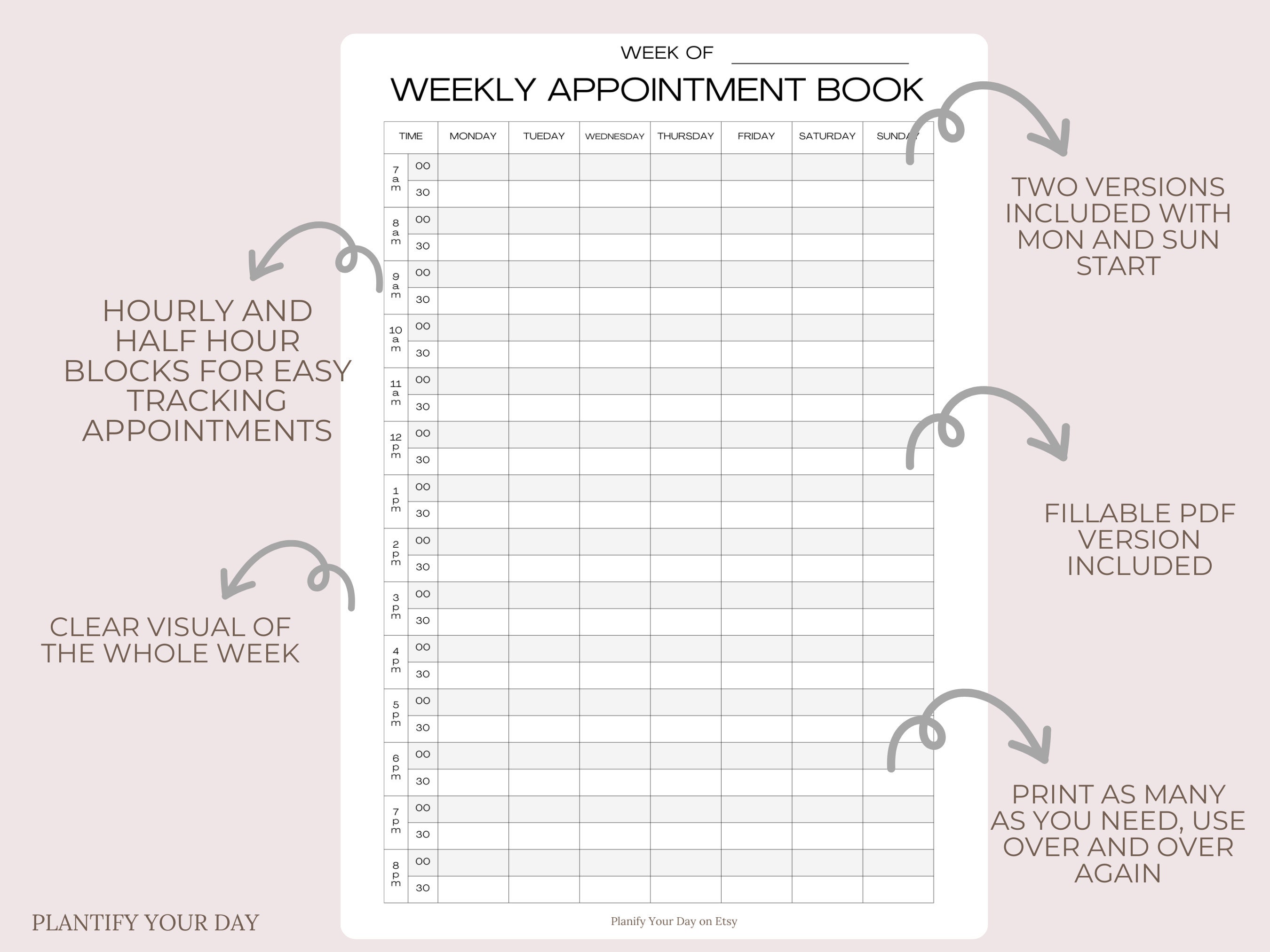 Appointment Weekly Planner, Printable Appointment Book, Appointment ...