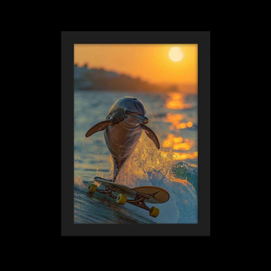 Beach Sunset Dolphin Skateboarding Decor, Ocean Wall Art - Etsy
