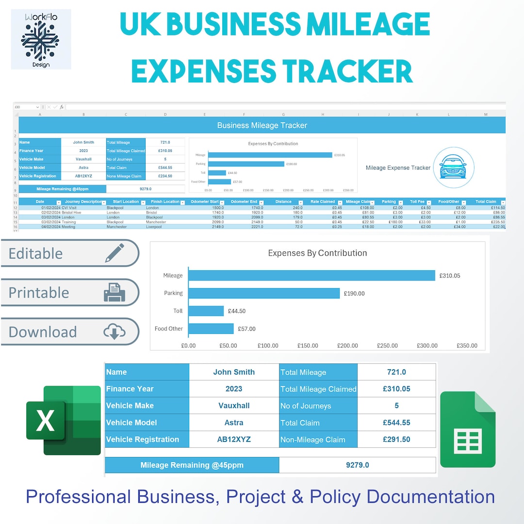 Comprehensive Business Mileage & Expense Tracker HMRC Compliant ...
