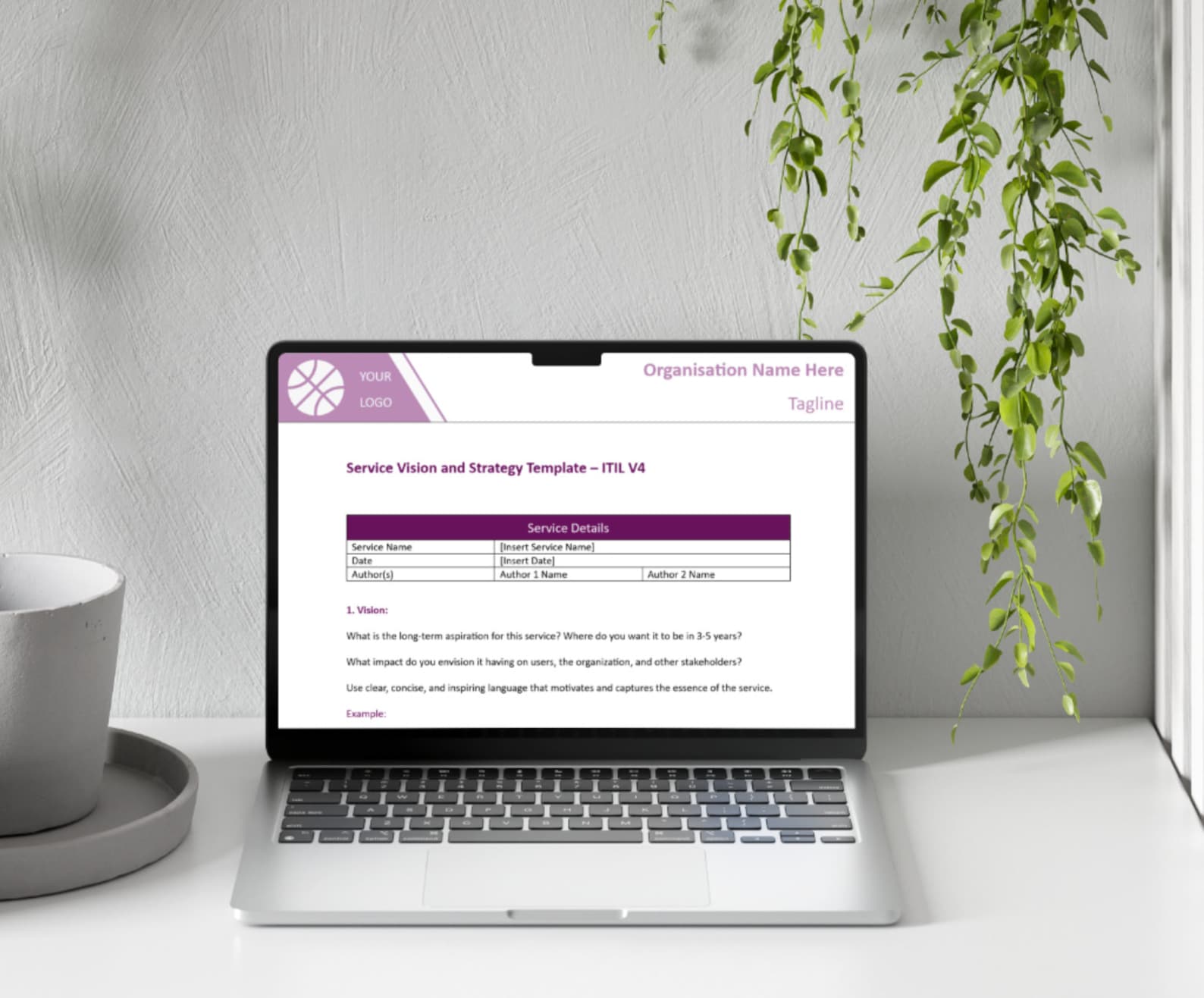 ITIL V4 Service Vision and Strategy Template, Editable Printable ...