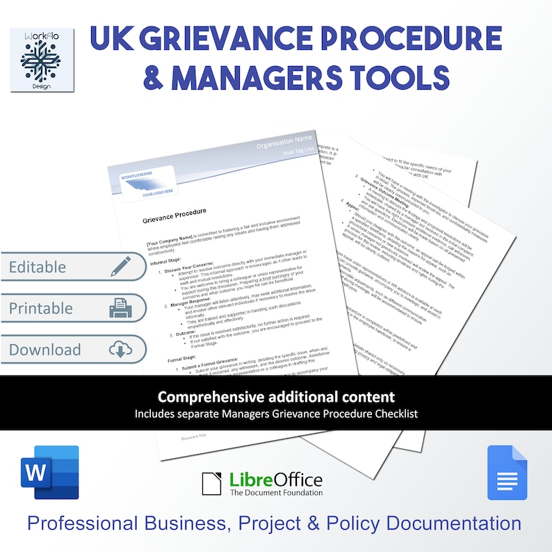 UK Grievance Procedure Template Document and Managers Checklist Instant ...