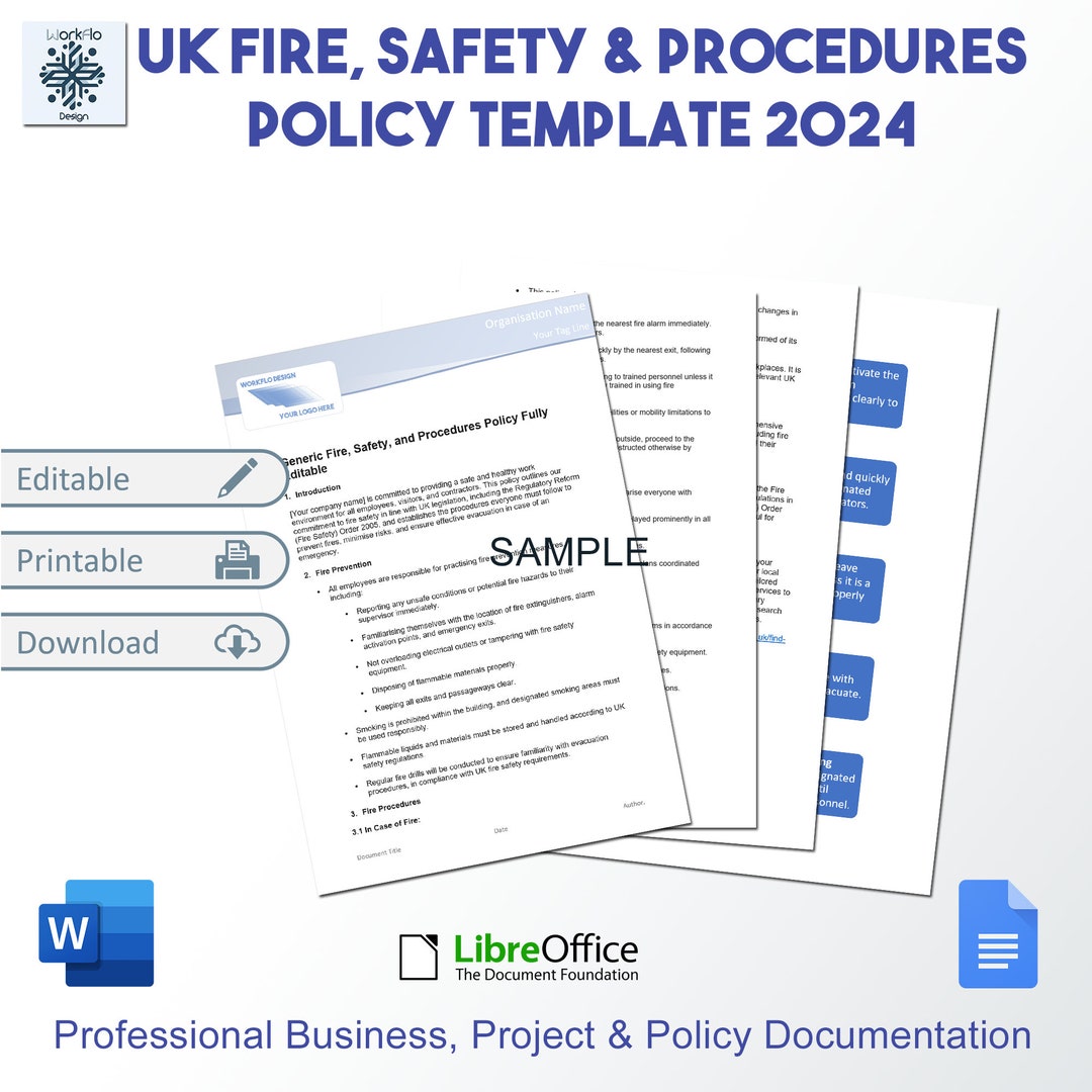 Fire Safety and Procedures Policy Template, Digital Download, Editable ...