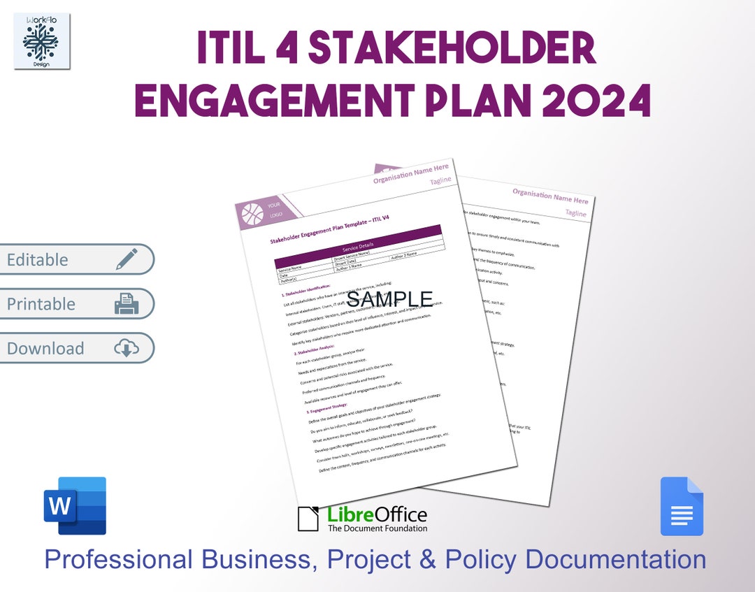 ITIL V4 Stakeholder Engagement Plan Template, Editable (digital ...