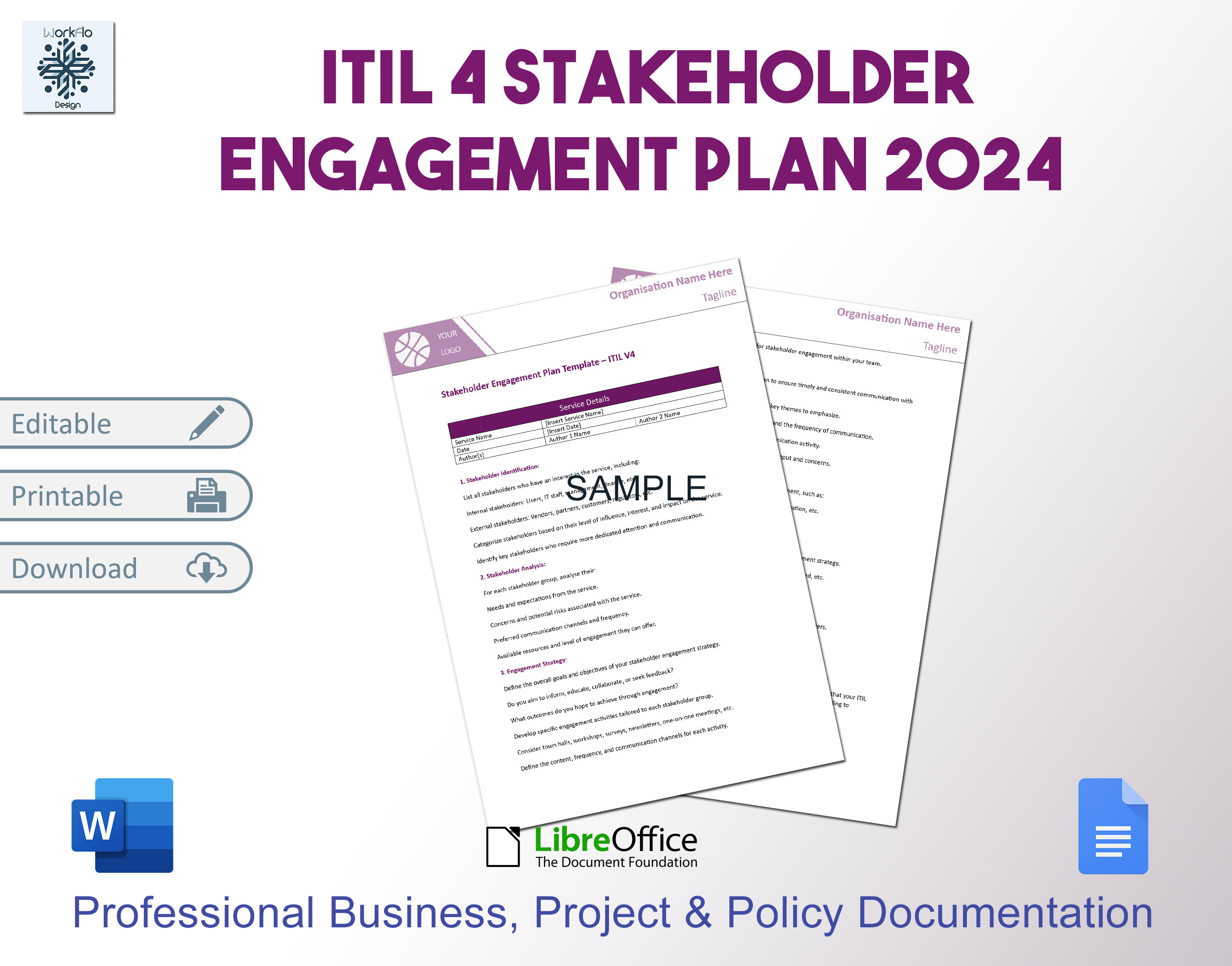 ITIL V4 Stakeholder Engagement Plan Template, Editable (digital ...