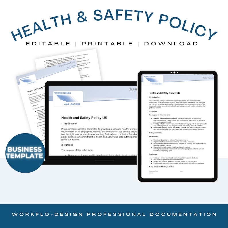 UK Health and Safety Policy Document Template Digital Download Human ...