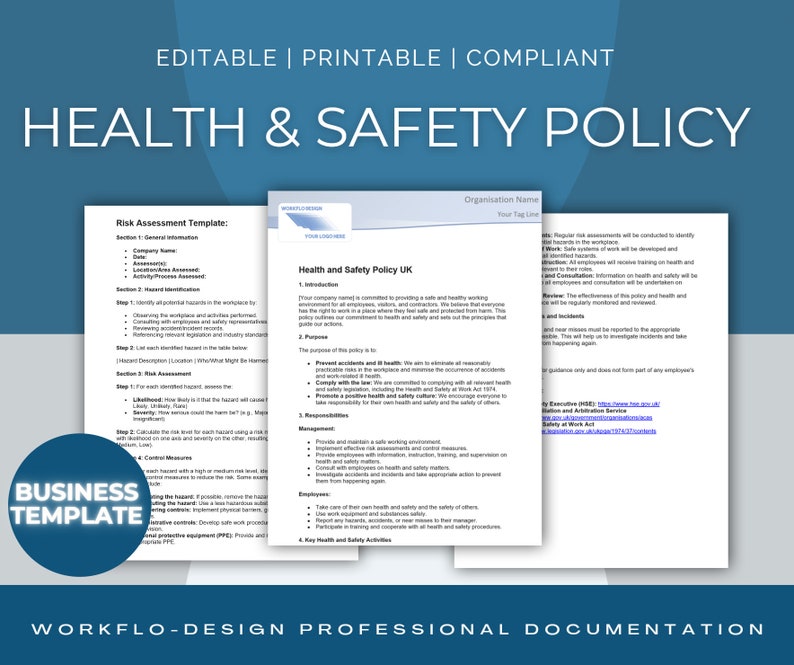 UK Health and Safety Policy Document Template Digital Download Human ...