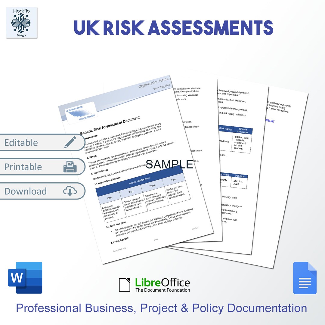 UK Risk Assessment Document Template Digital Download Logo and ...