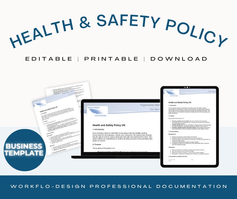 UK Health and Safety Policy Document Template Digital Download Human ...