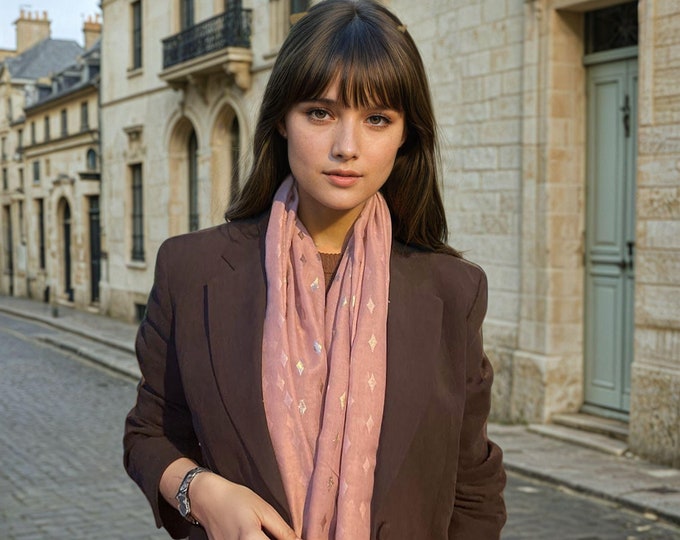 Rose Pink Diamond Scarf Women Soft Cotton Viscose Scarf Birthday ...