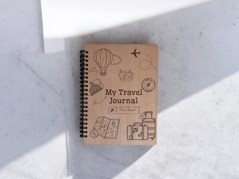Personalized Wood Spiral Travel Journal Blank/lined Adventure Book Gift ...