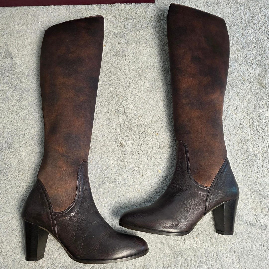 Amalfi by Rangoni Brown Italian Leather Knee High Neoprene Stretch ...