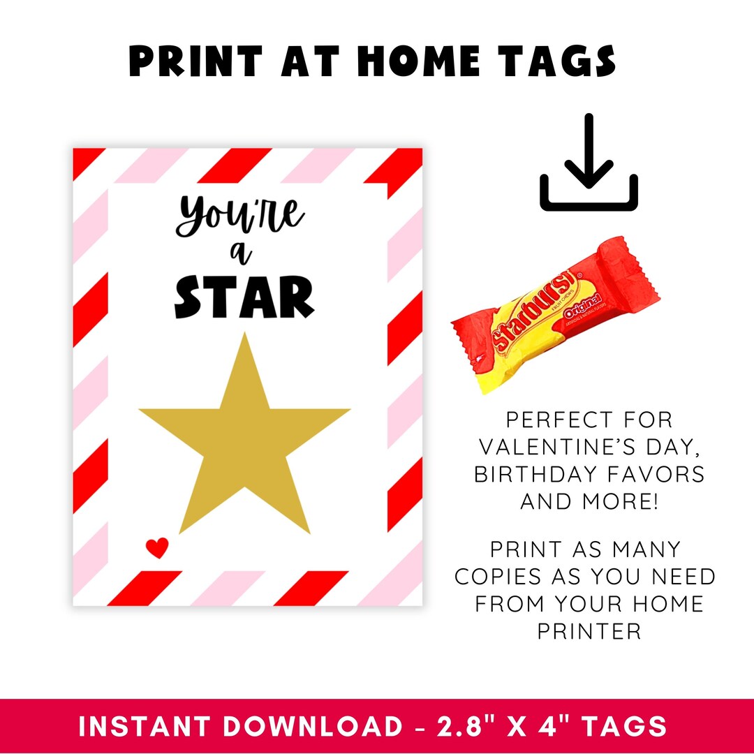 Instant Download You're a Star Valentine's Day Tags | Print at Home ...