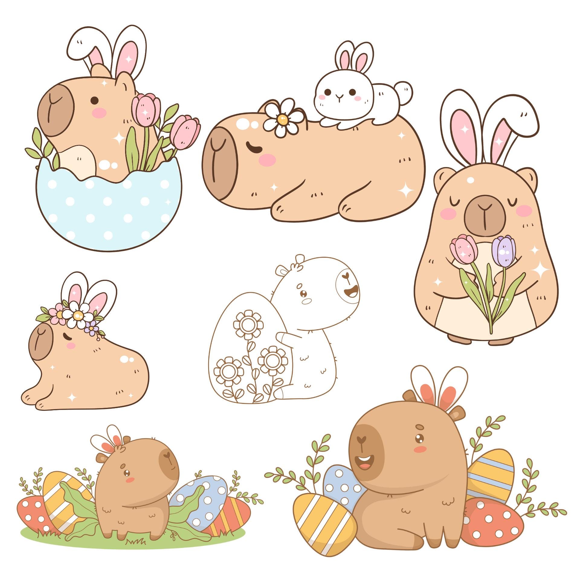 Easter Capybara 20 Clipart Bundle PNG Hoppy Groovy Capybara Spring ...