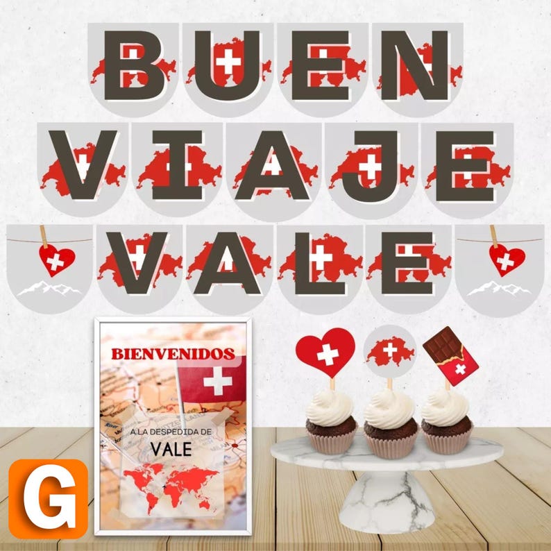 Kit Imprimible banderines Buen Viaje Avión Guirnalda Toppers Suiza ...