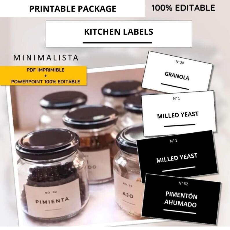 Printable Spice Jar Labels | Minimalist Kitchen Labels | Editable Pantry Labels | Seasoning ...