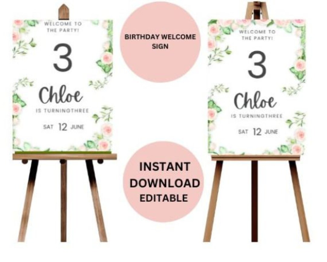 Editable Welcome Sign, Digital Download, Printable PDF File, Birthdays ...