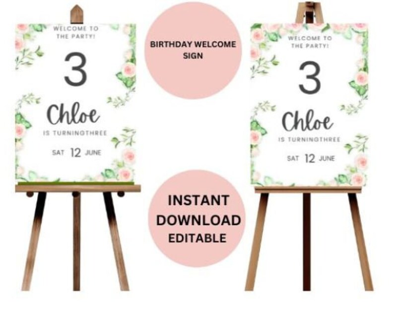 Editable Welcome Sign, Digital Download, Printable PDF File, Birthdays ...