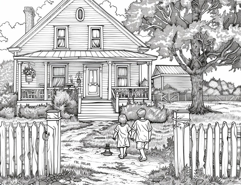 Printable Colouring Pages, Instant Download, 8 Pages Nostalgic Cozy ...